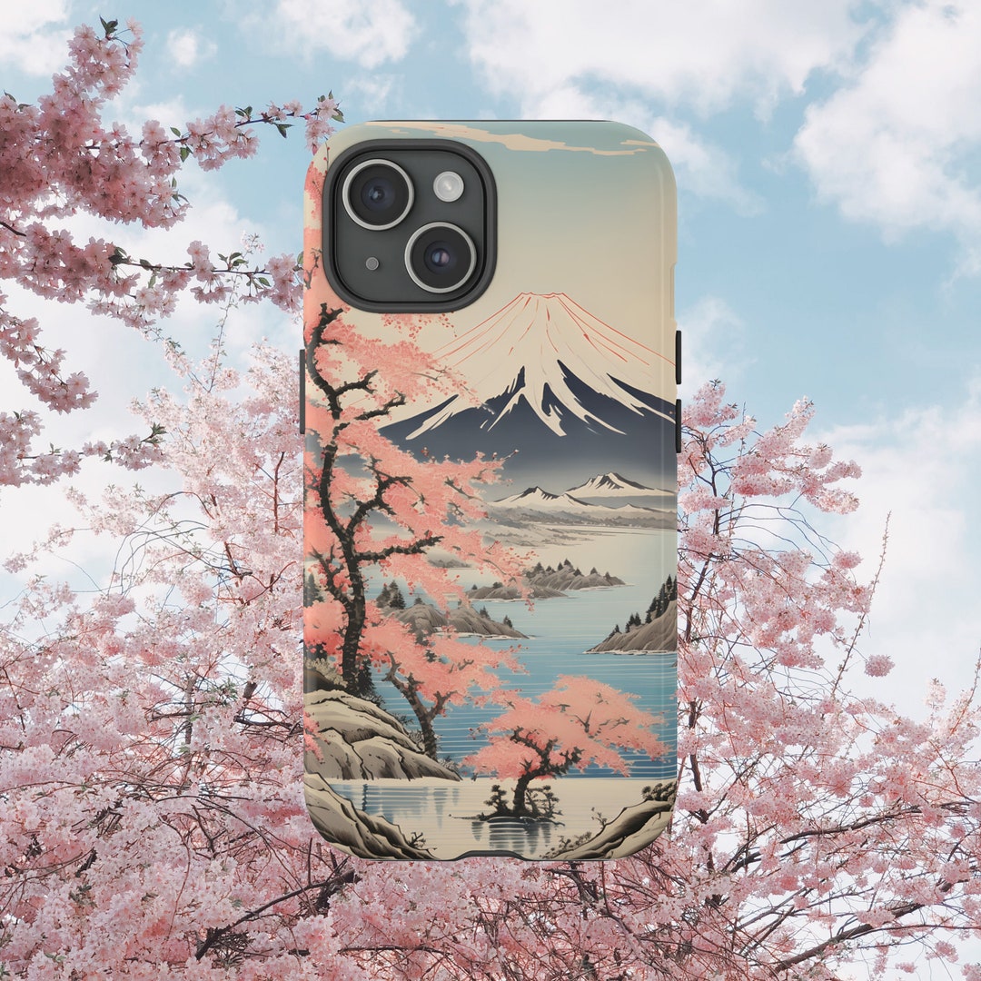 IPhone 15 Case, Mount Fuji With Cherry Blossom, Aesthetic Phone Cover ...