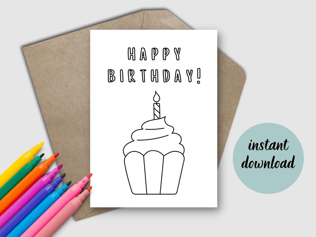 Printable Birthday Card Colouring Card For Kids DIY Print And Etsy Printable Birthday Card Colouring Card For Kids DIY Print And Etsy