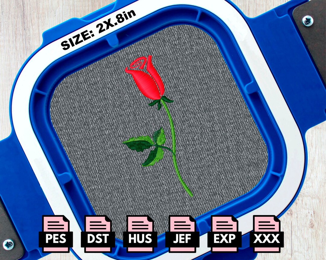 Red Rose Embroidery Machine File | 2x.8in PES, DST Formats, Hus, Jef ...