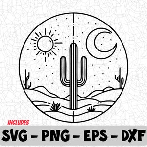 Desert Scene SVG | Minimalist Cactus and Moon Clipart for Cricut ...