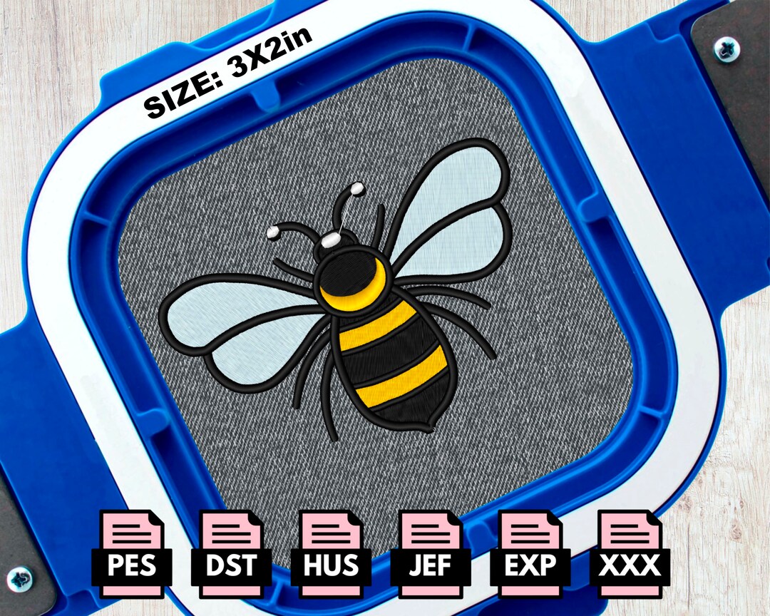 Bee Embroidery Machine File | 3x2in PES, DST Formats, Hus, Jef, Exp ...