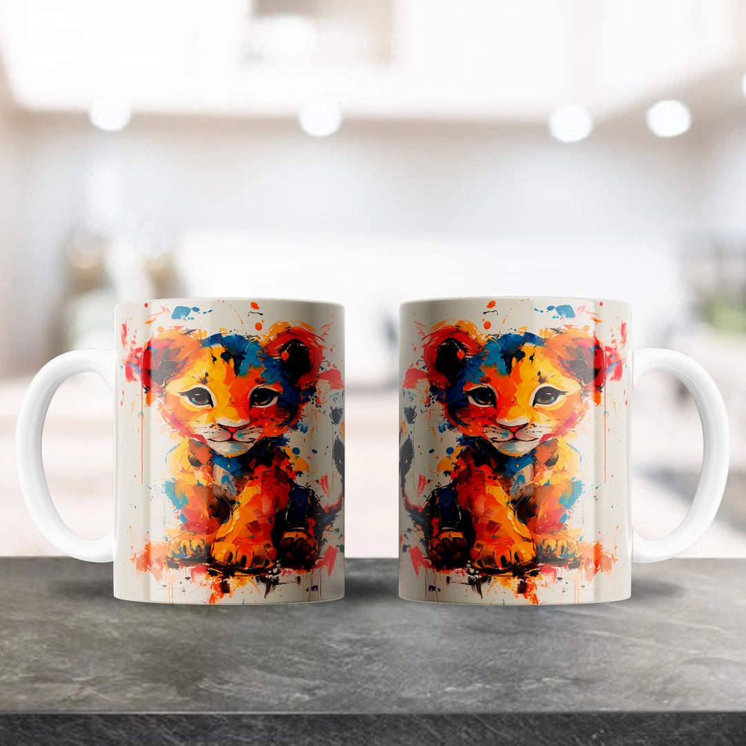 Baby Lion Mug Design, Sublimation Digital Wrap for 12oz & 15oz Coffee ...