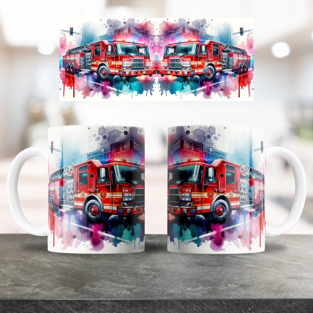 Firetruck PNG Design for 12oz & 15oz Coffee Mugs - Sublimation Fireman ...