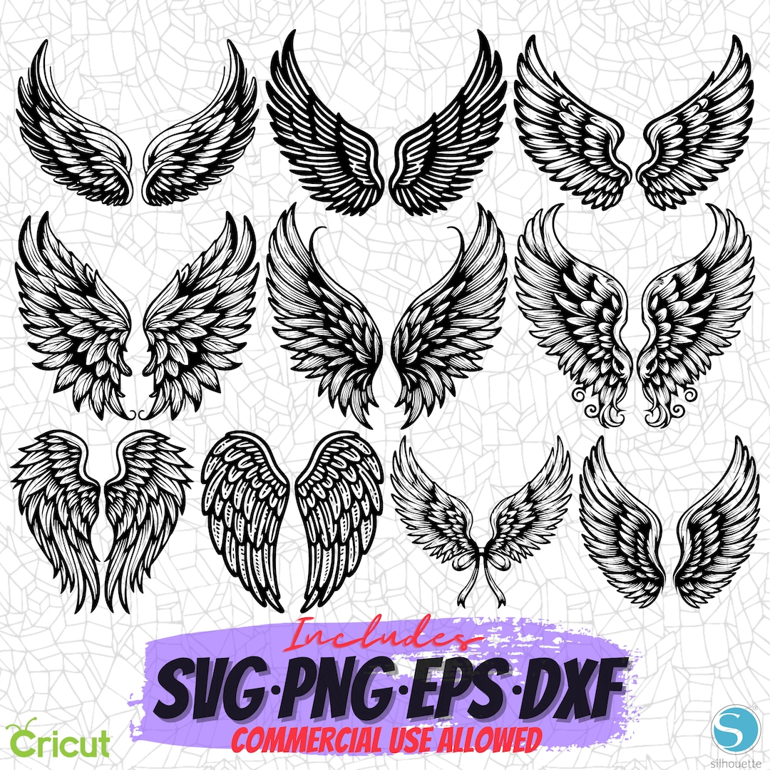 Angel Wings Svg Design, Wing Sublimation PNG Design, Cricut Cut Files ...