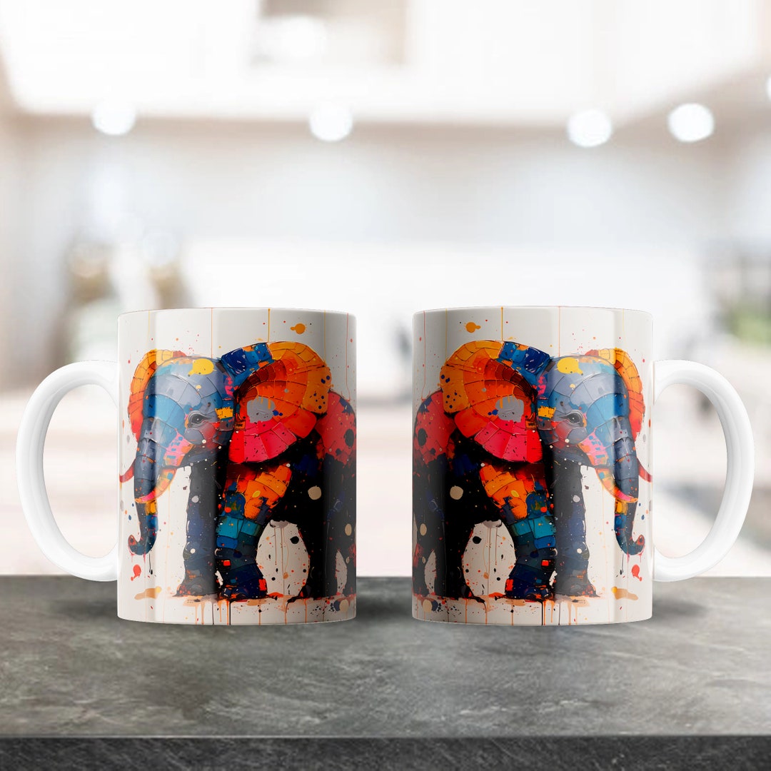 Elephant Mug Design, Rustic Sublimation Cup Wrap, Oil Art Style ...