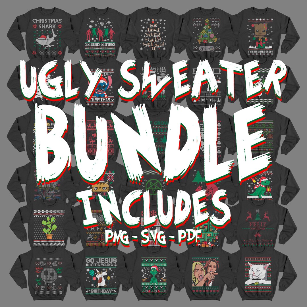 Ugly Sweater PNG Design Bundle, Christmas T-shirt Designs for DTF, DTG ...