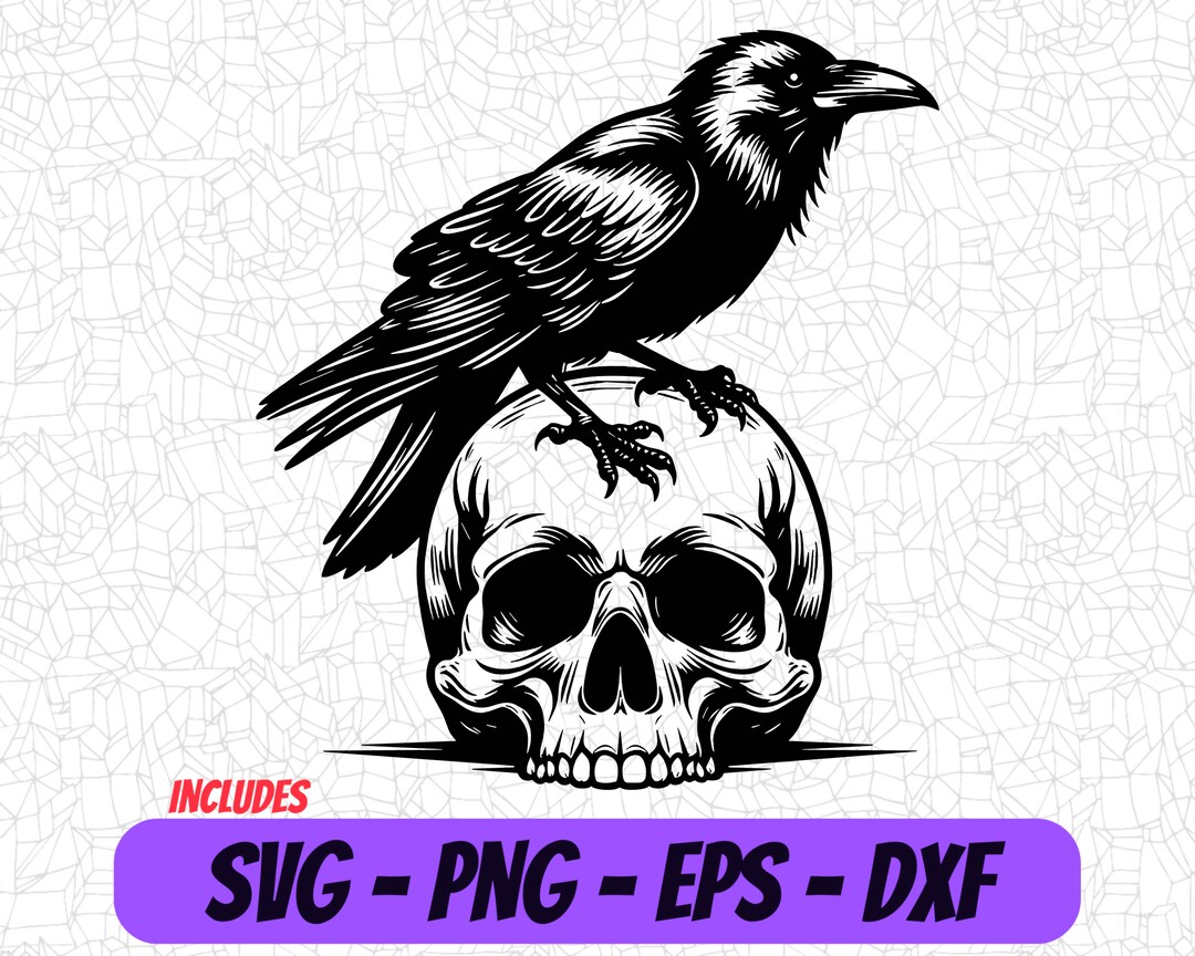 Skull Svg Design, Raven PNG Clipart File, Sublimation Designs, Cricut ...