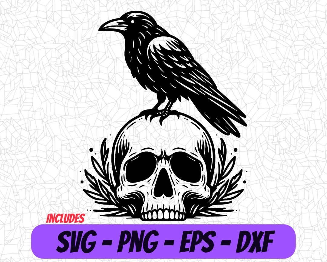 Skull Svg Design, Raven PNG Clipart File, Sublimation Designs, Cricut ...