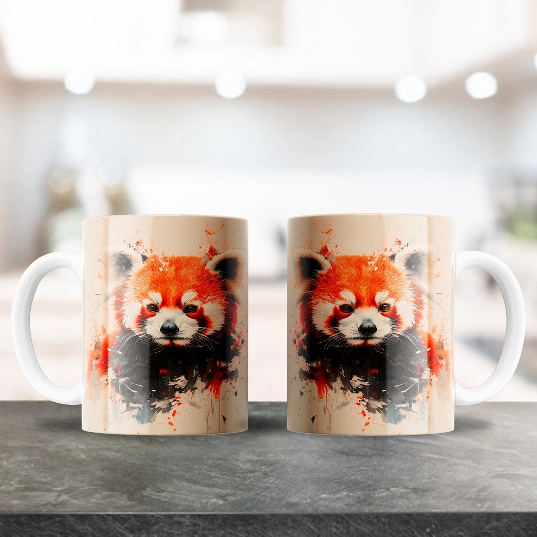 Red Panda Mug Wrap, Sublimation Cup Design, Oil Art Style Illustration ...