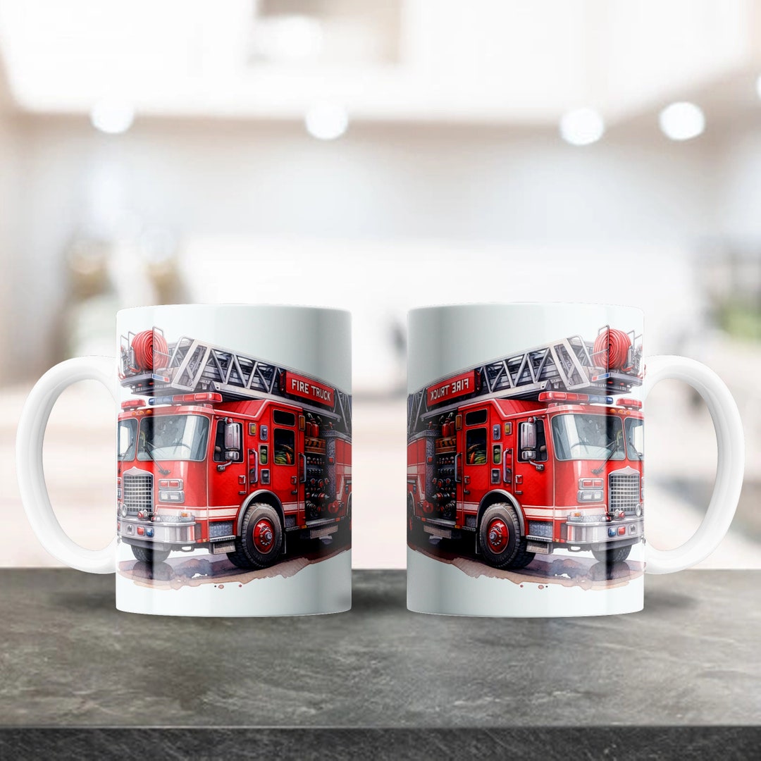 Firetruck PNG Design for 12oz & 15oz Coffee Mugs - Sublimation Fireman ...