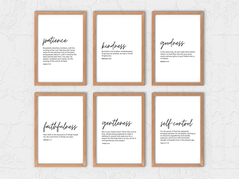 Fruit of the Spirit Prints | Galatians 5 Wall Art | Cursive Font Bible ...