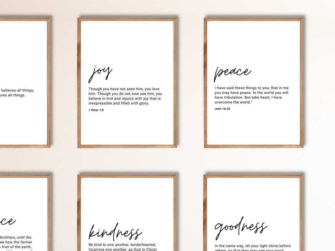 Fruit of the Spirit Prints | Galatians 5 Wall Art | Cursive Font Bible ...