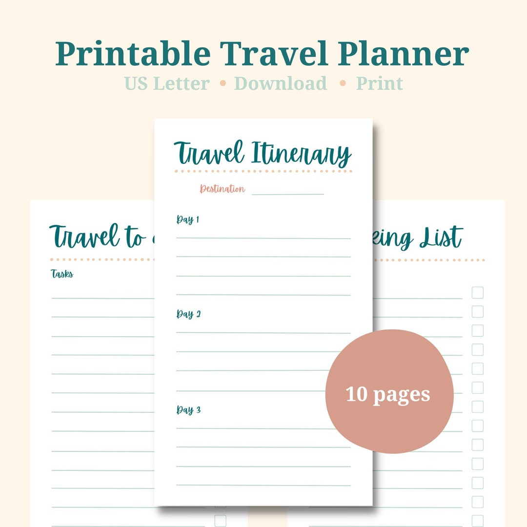 Printable Travel Itinerary, Printable Travel Planner, Vacation Planner ...