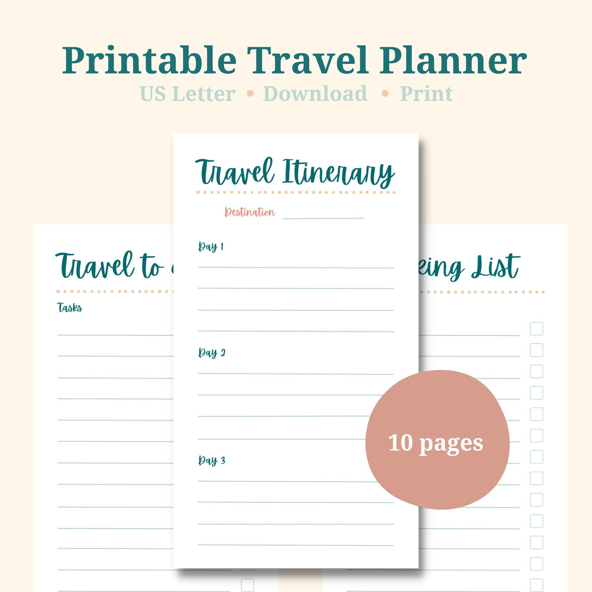 Printable Travel Itinerary, Printable Travel Planner, Vacation Planner ...