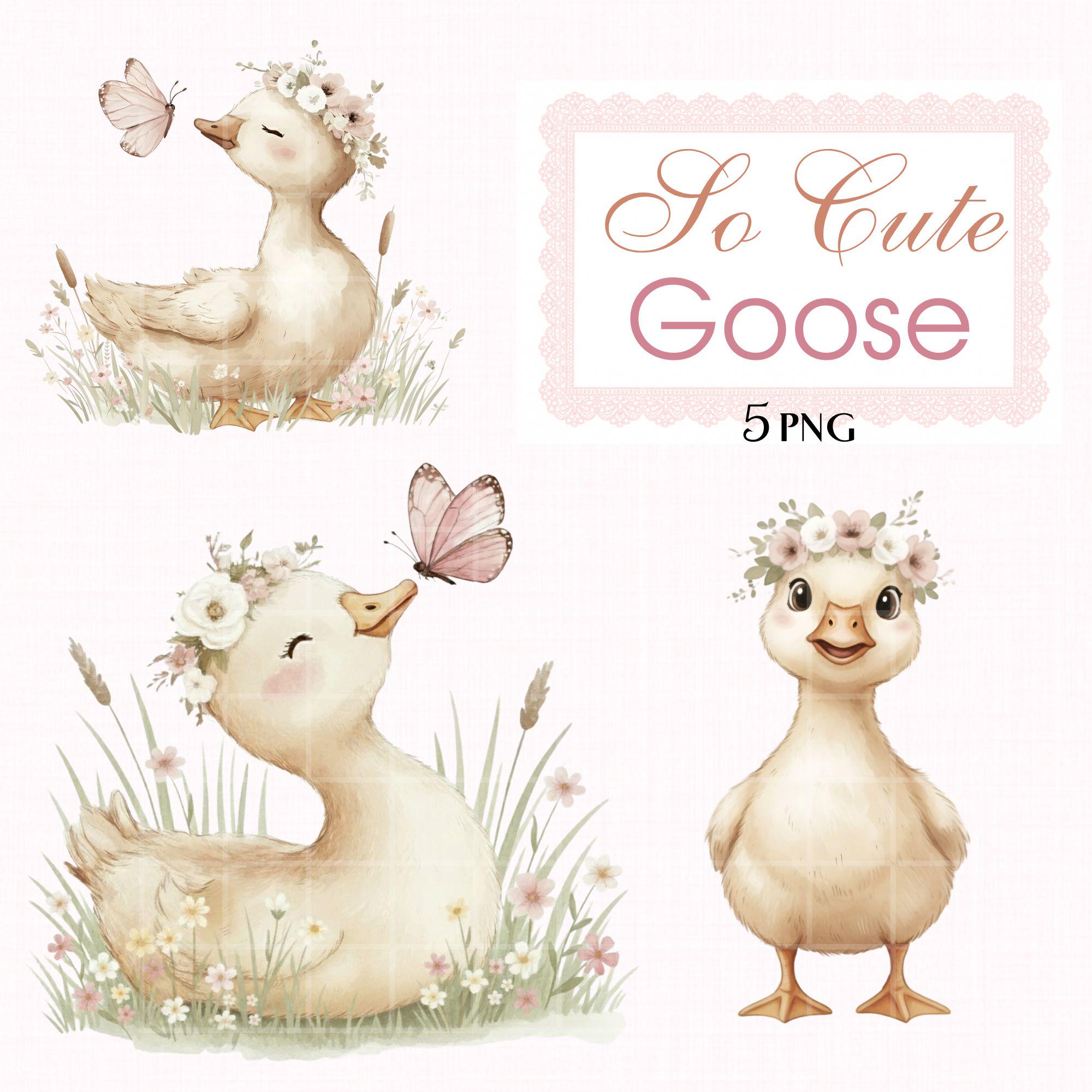 Watercolor Goose Clip Art Bundle: Floral Crown, Butterfly (PNG Files ...