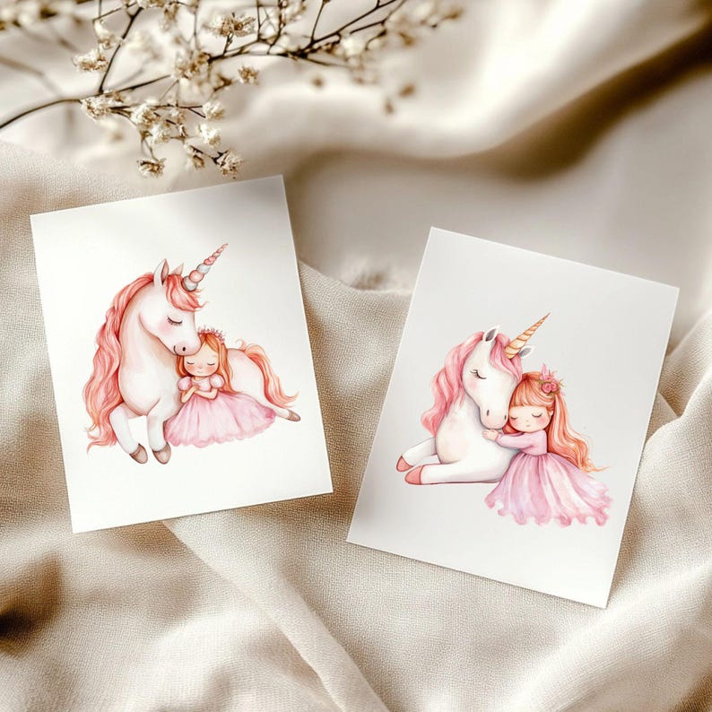 Princess and Unicorns Clipart, Watercolor Princess, Watercolor Unicorn ...