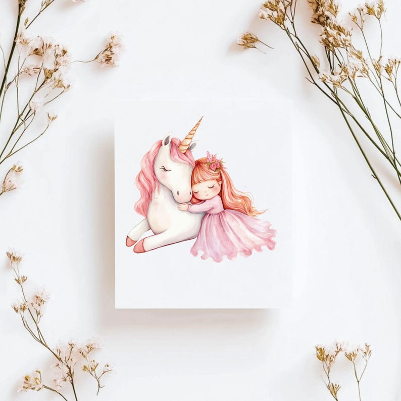 Princess and Unicorns Clipart, Watercolor Princess, Watercolor Unicorn ...