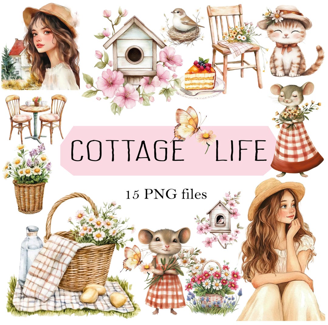 Watercolor Cottage Life Clipart. Instant Download, Cottagecore Clipart ...