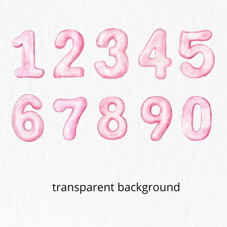 Pink Watercolor Numbers Clipart, Birthday Decor Clipart, Pink Numerals ...