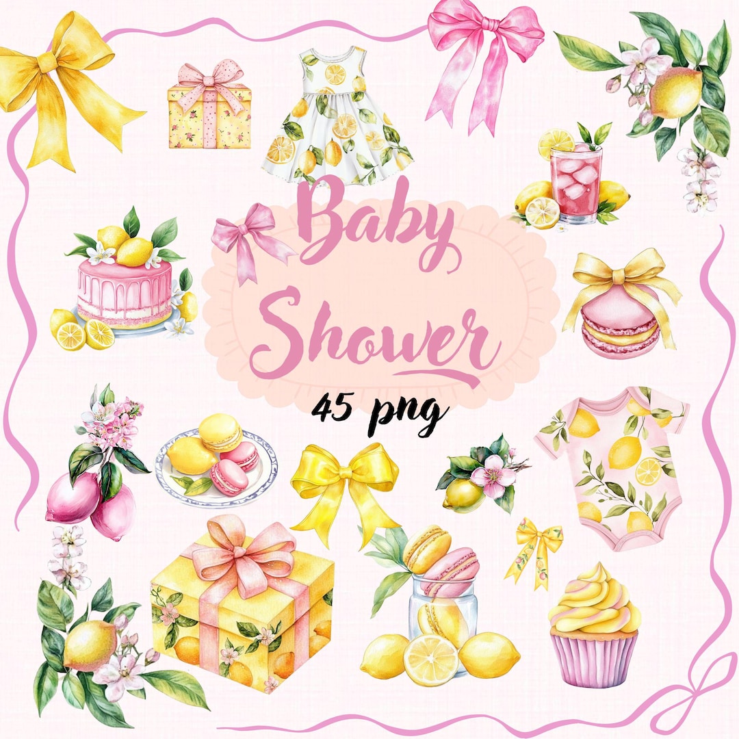 Lemon Baby Shower Clipart Bundle: Watercolor Citrus Illustrations (DIY ...