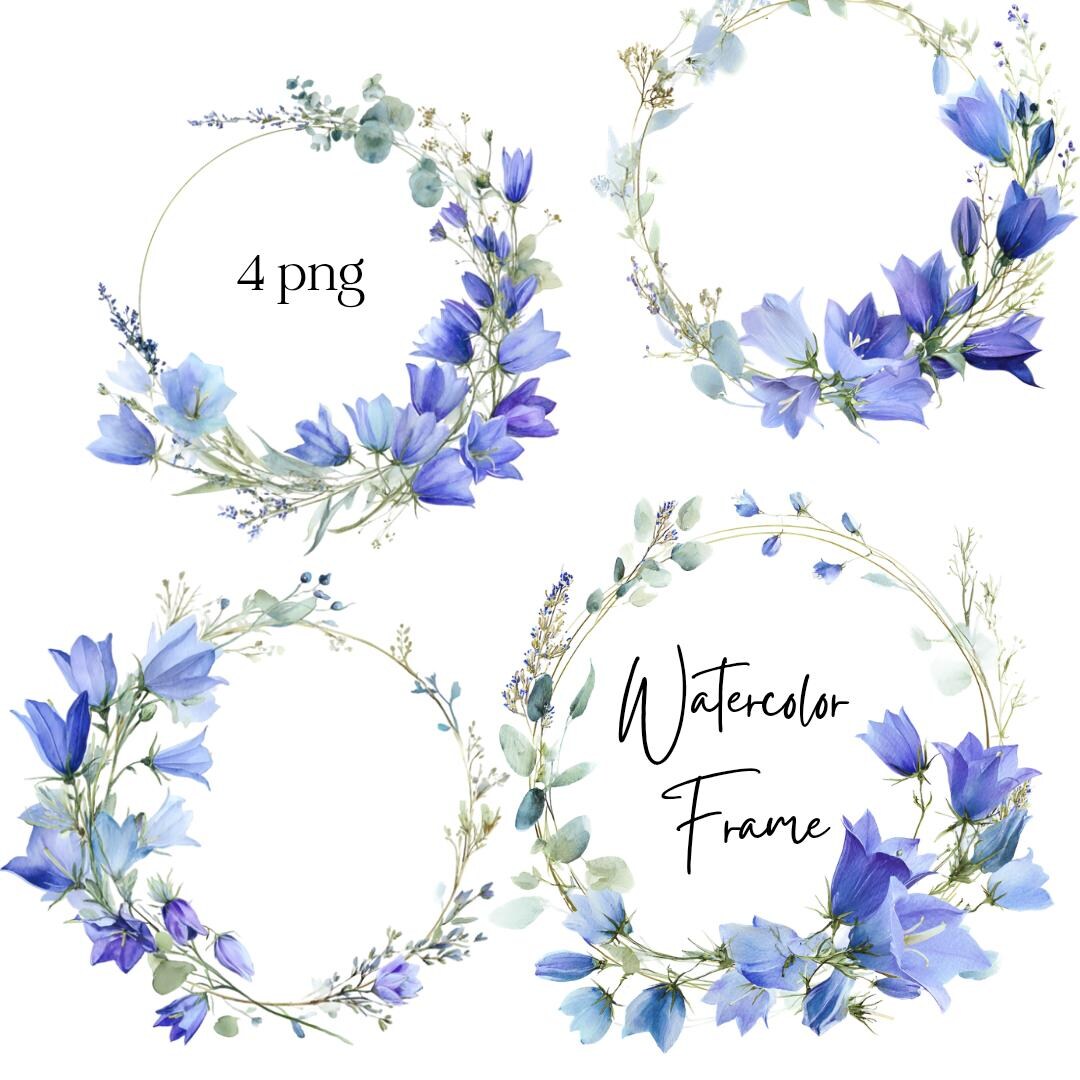 Watercolor Blue Floral Wreaths Clipart, Floral Frames PNG - Etsy
