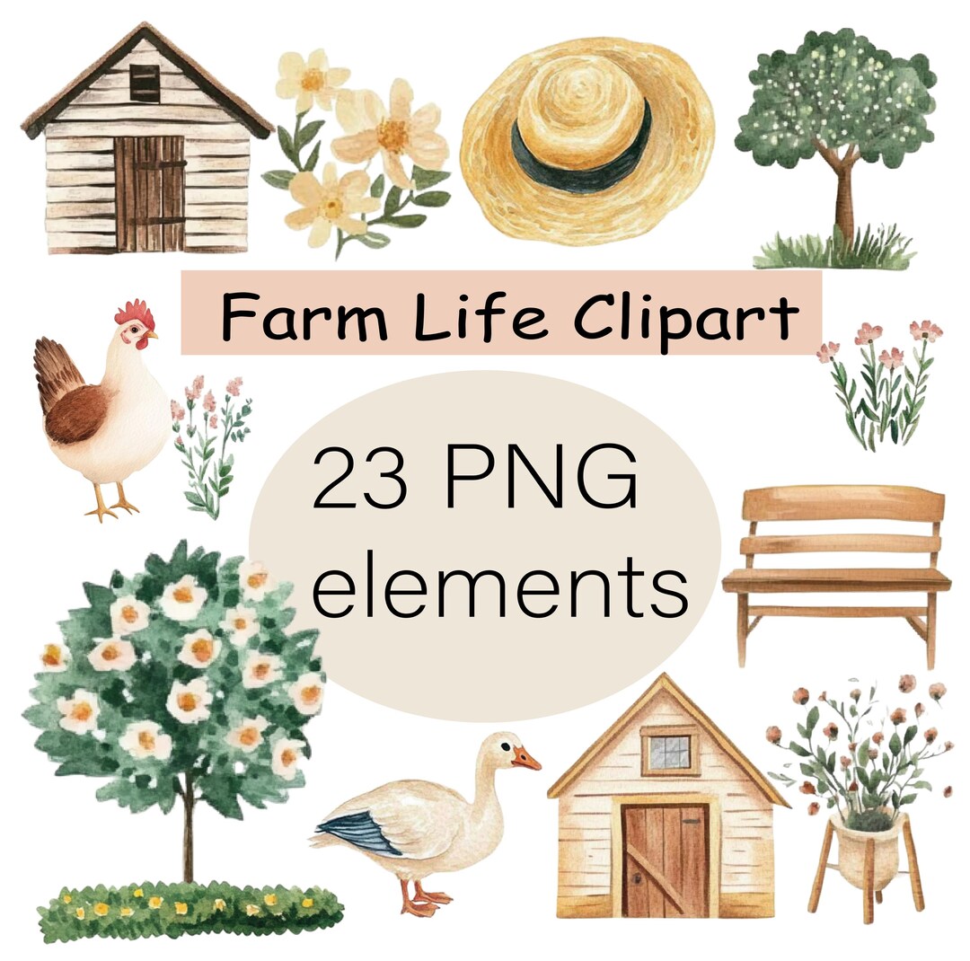Cotaggecore Clipart, Farm Life Clipart, Watercolor Farm Clipart, Cute ...