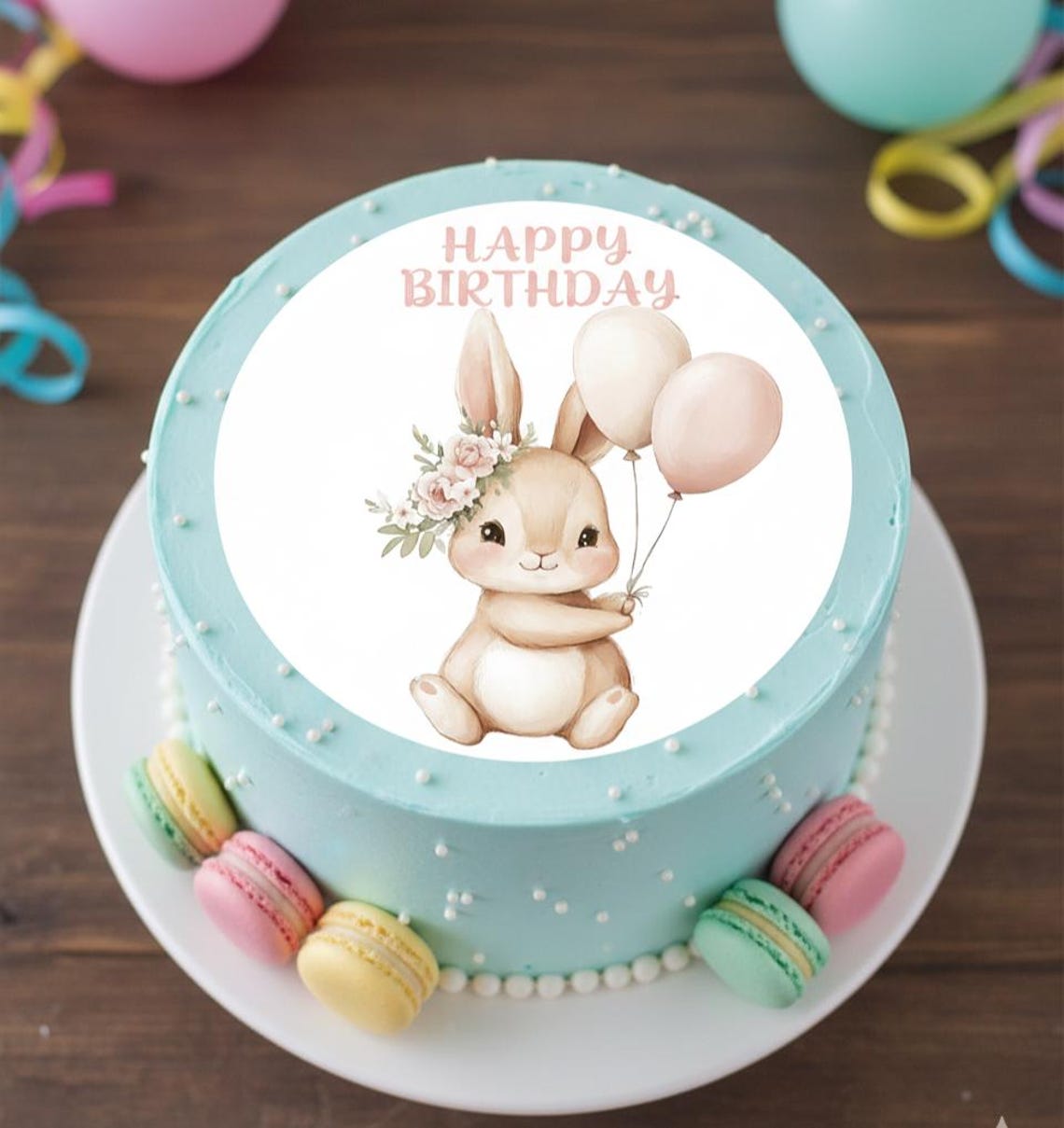 Watercolor Bunny, Pink Rabbit and Balloons, Nursery, Birthday Decor - Etsy