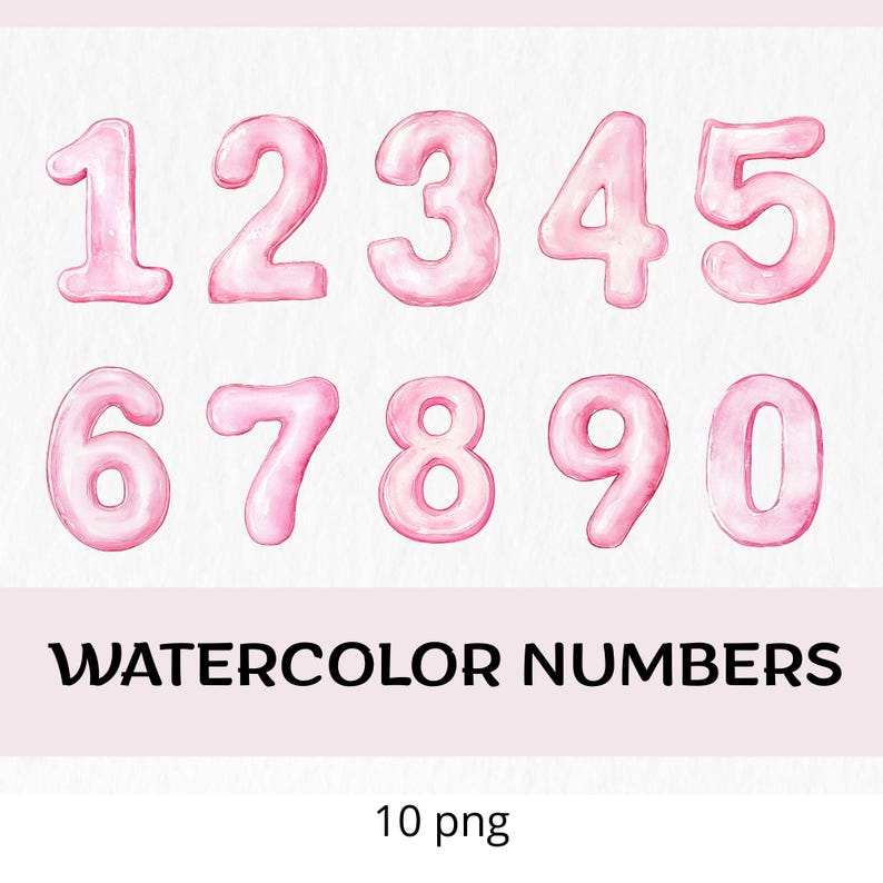 Pink Watercolor Numbers Clipart, Birthday Decor Clipart, Pink Numerals ...