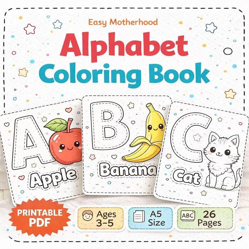 ABC Coloring Book, Alphabet Coloring Pages for Kids, Preschool Learning ...