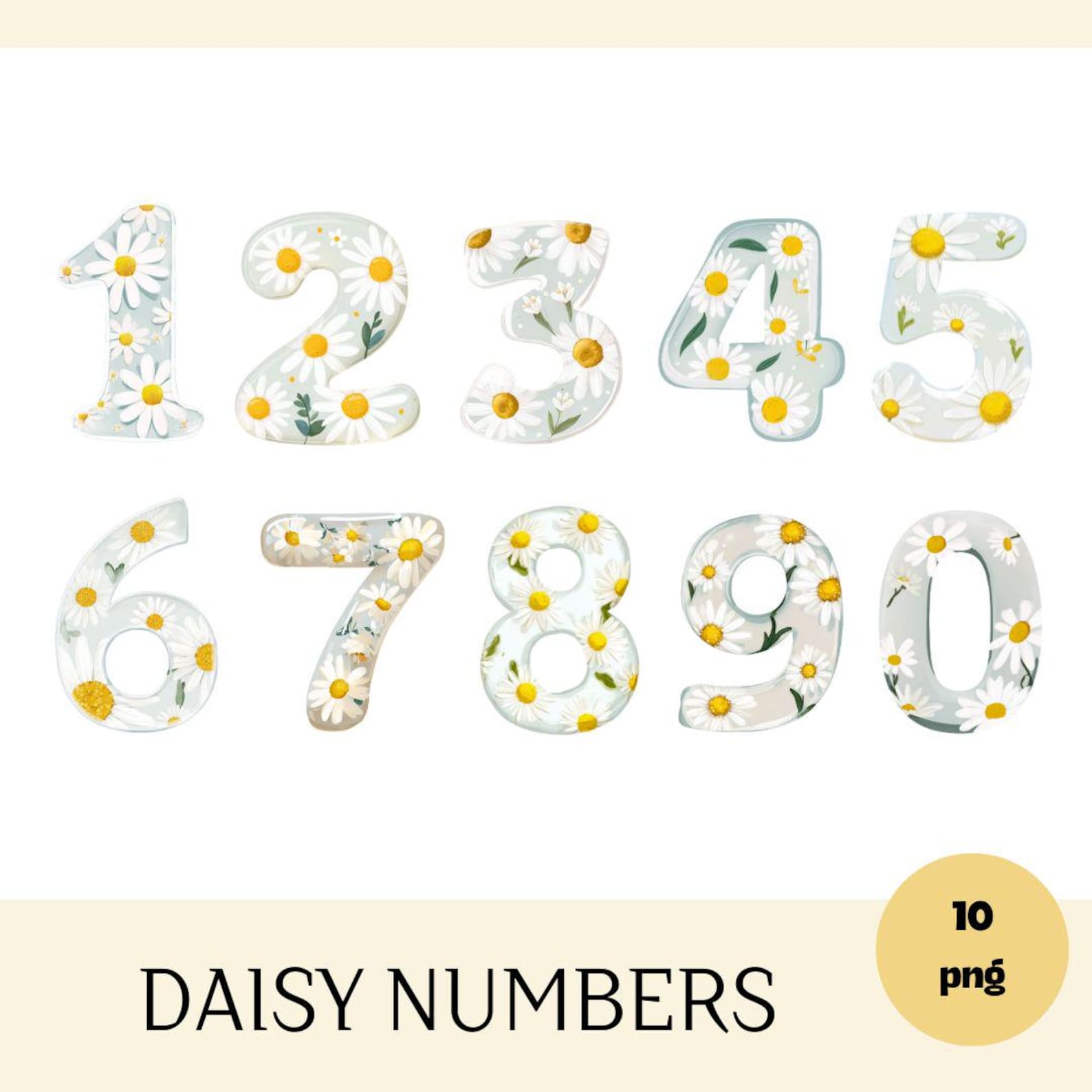 Daisy Numbers Clipart Set, Daisy Birthday Decor, 10 Png - Etsy