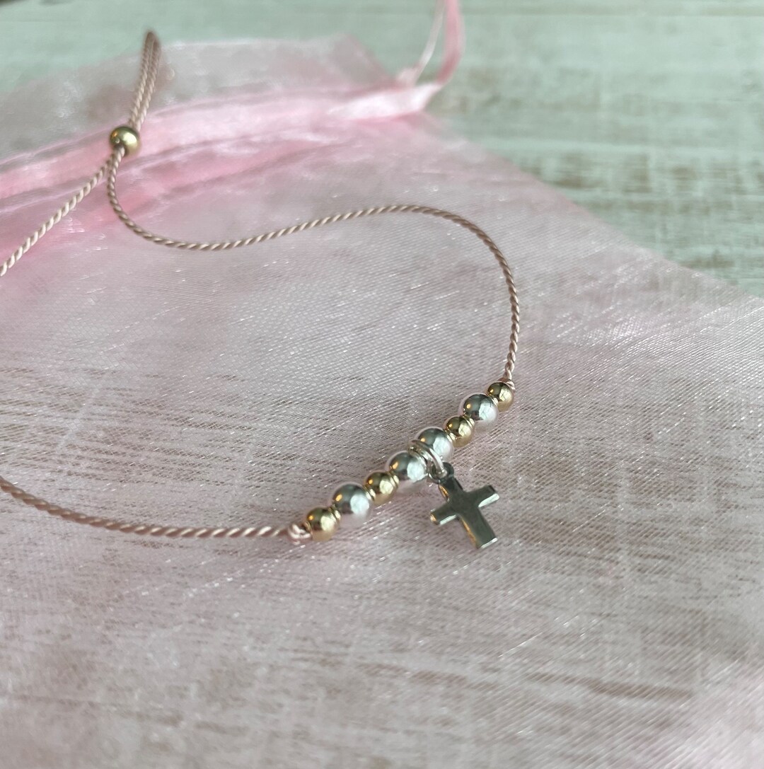 Mixed Metal / Two Tone Adjustable Cross Bracelet, Gold Filled ...