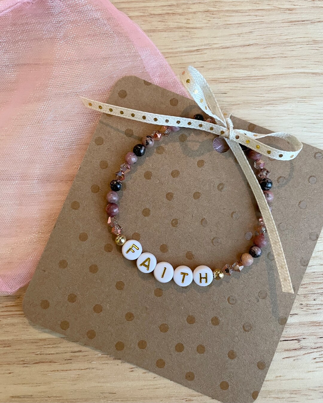 Beaded Faith Bracelet, Gold Letter Faith, Pray, Trust Bracelet, Dainty ...