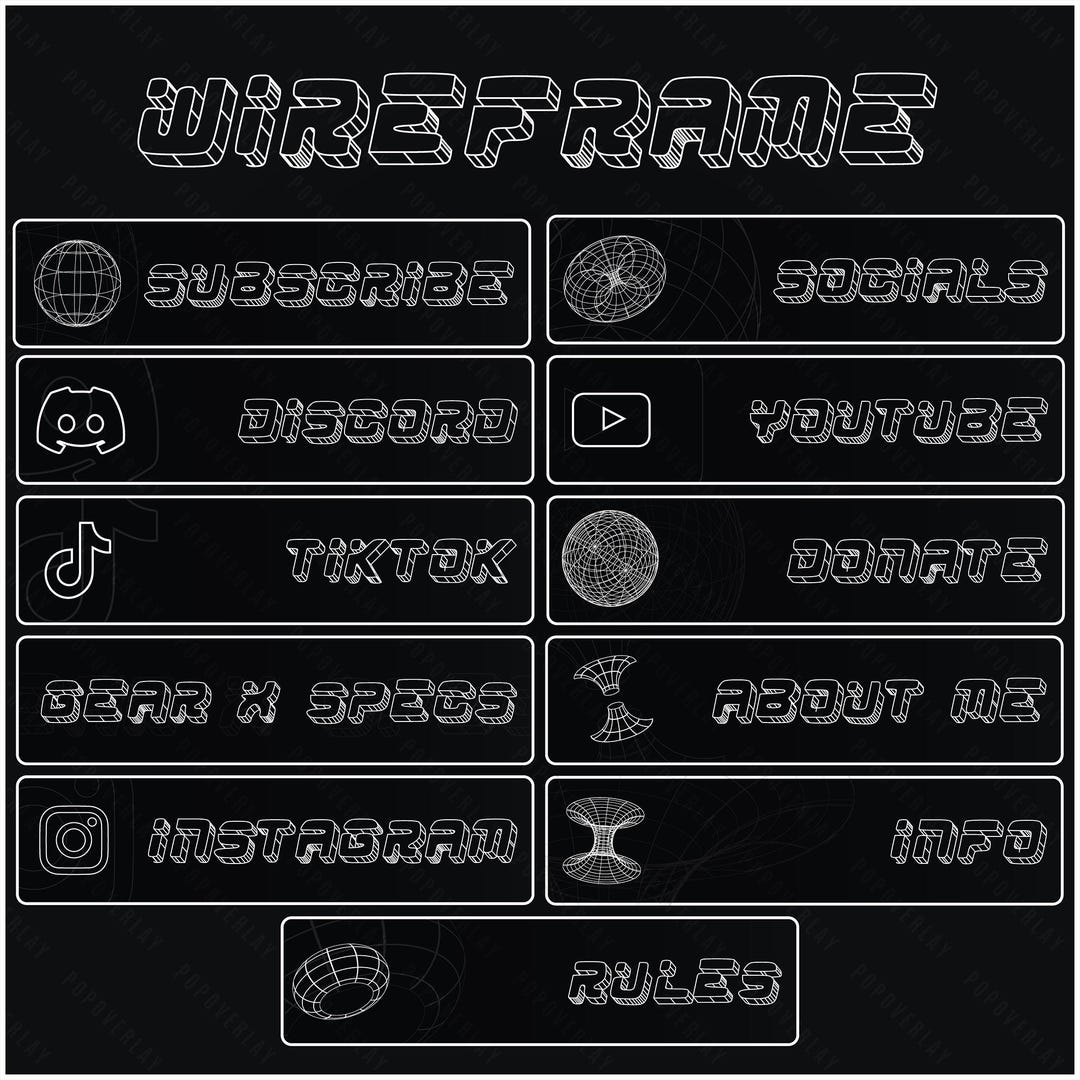 11x Twitch Panels Pack - WHITE WIREFRAME | Clean Panels - Instant ...