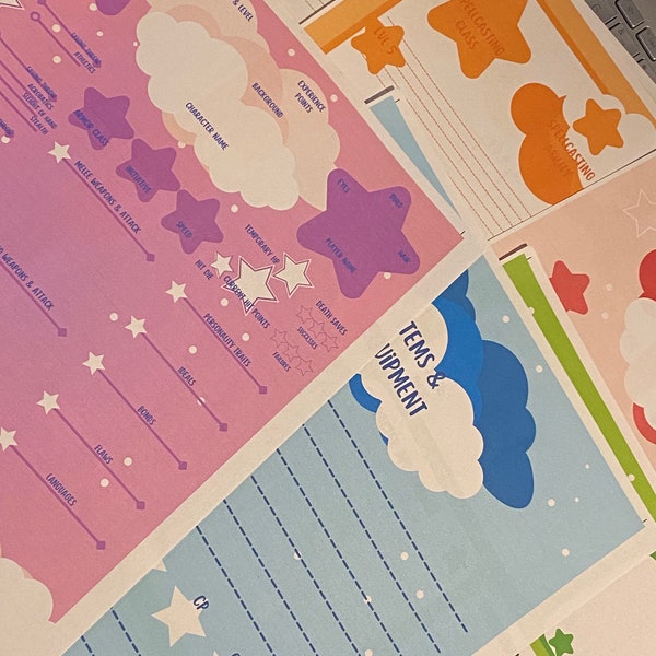 Orange Stars and Clouds Dnd Character Sheet I Printable I Digital ...