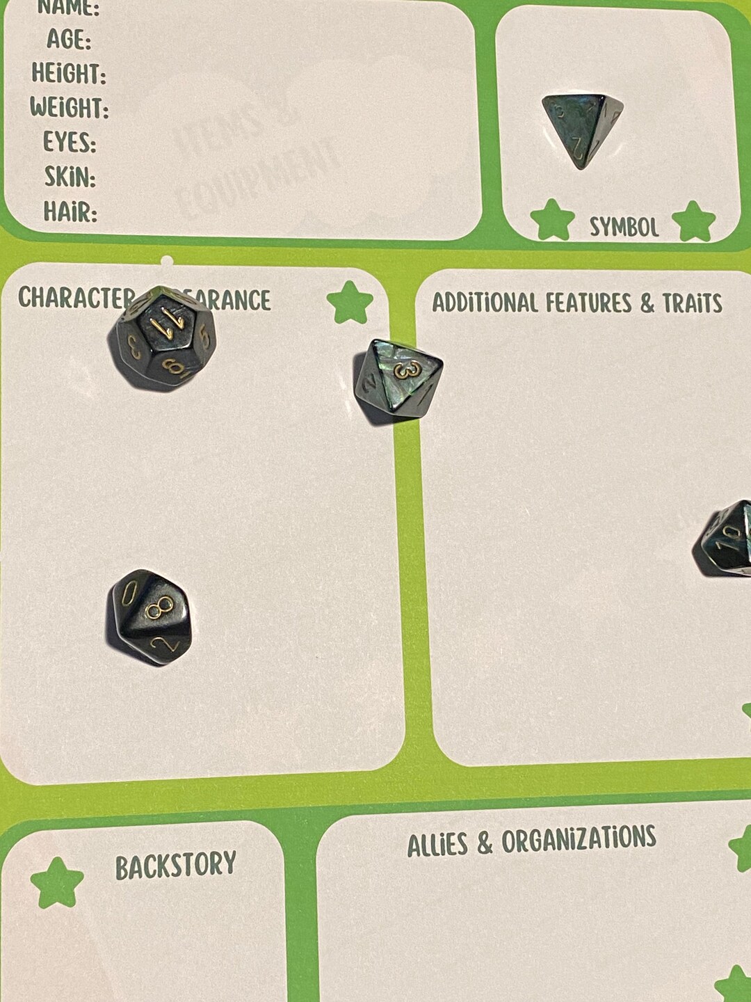 Green Stars and Clouds Dnd Character Sheet I Printable I Digital ...