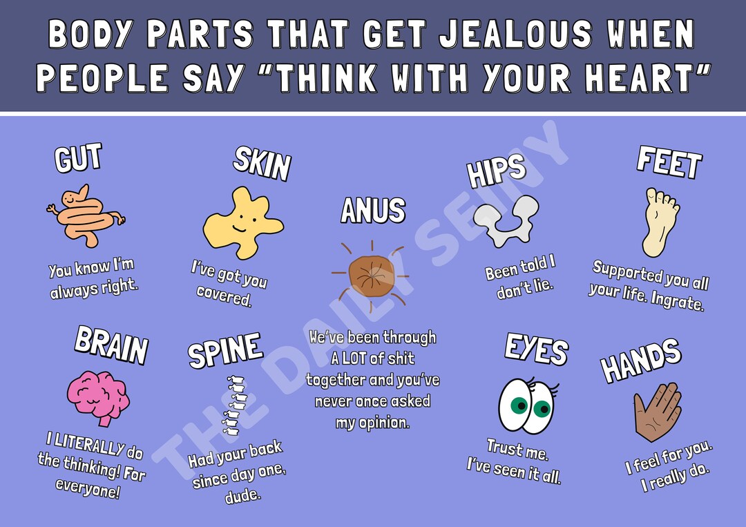 Body Parts That Get Jealous When People Say "think With Your Heart" - Etsy