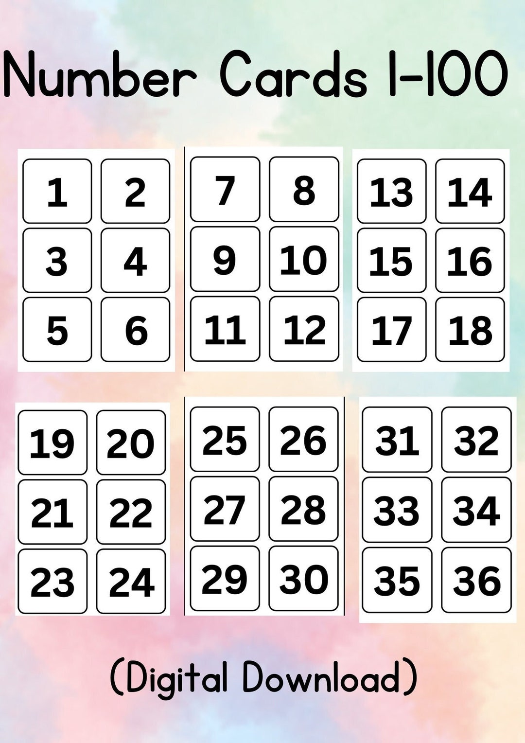 100 Printable Numbers 1-100 Flashcards/primary School Maths Cards - Etsy