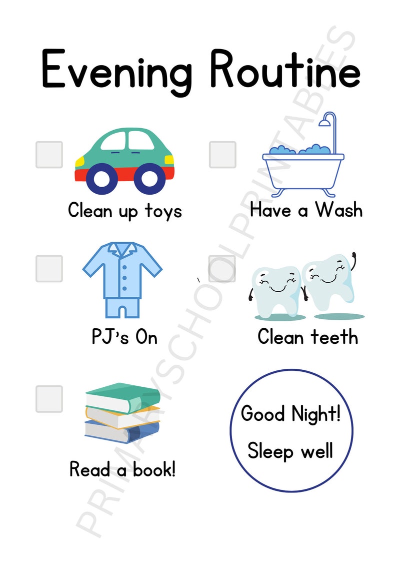 Kids Morning and Evening Printable Tick off Chore Chart/two Styles ...