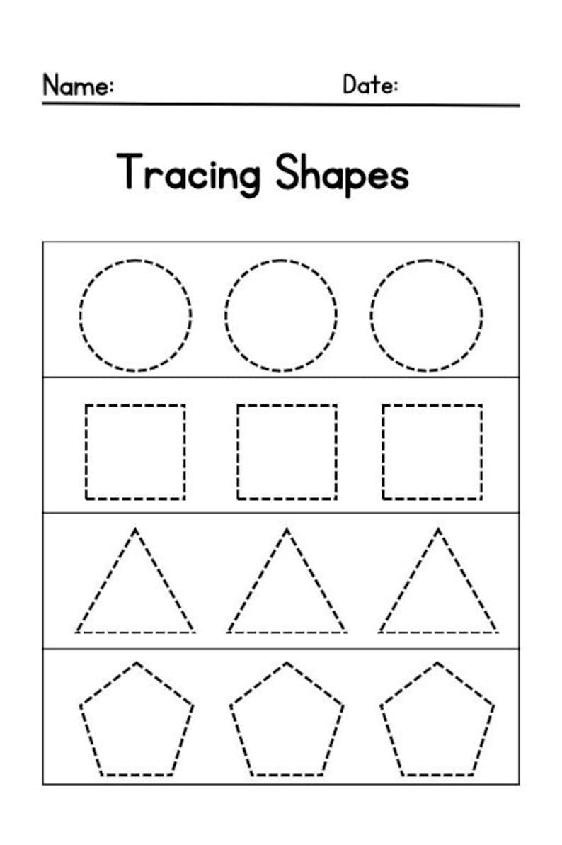 Tracing Shapes and Coloring Worksheet for Kids Printable - Etsy