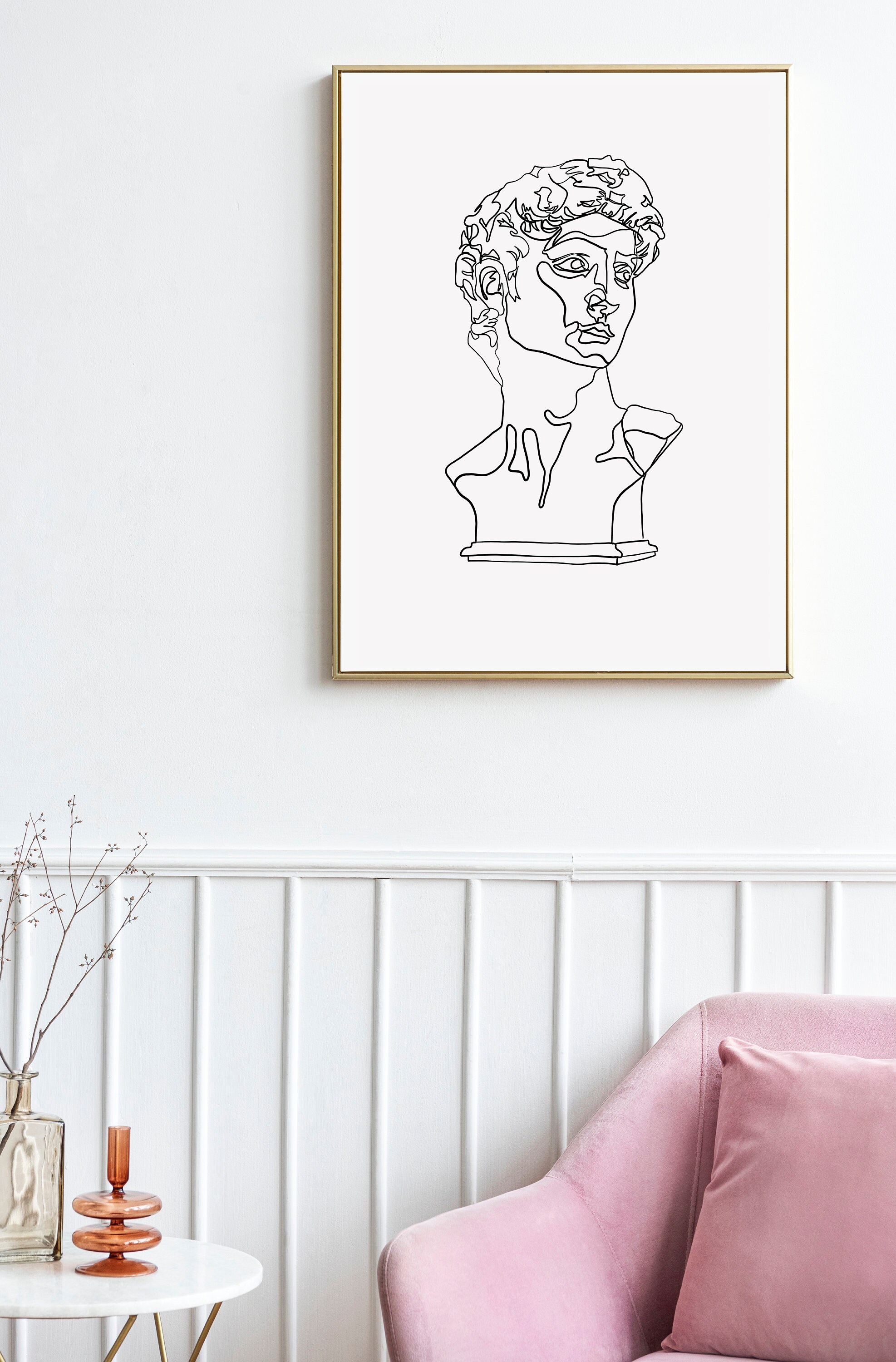 David by Michelangelo 1, PRINTABLE Wall Art, Single Line Art, Statue ...