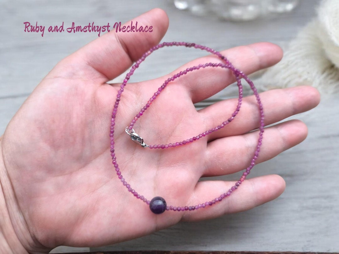 Genuine Ruby and Amethyst Necklace Love Stone Ruby Handmade Necklace ...