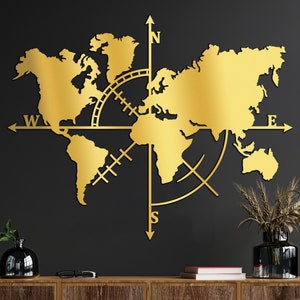 Metal World Map Wall Art Metal Wall Decor Large World Map - Etsy