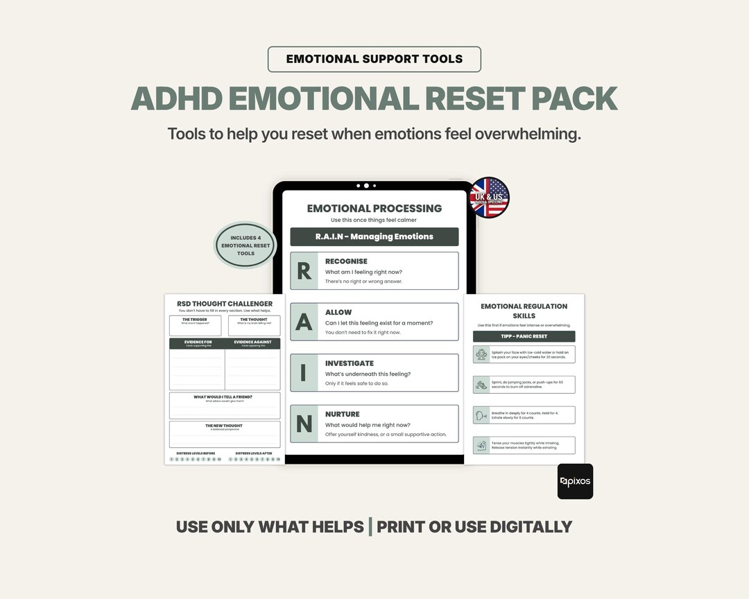 ADHD Emotional Reset Pack | Printable Emotional Regulation Tools | Calm ...