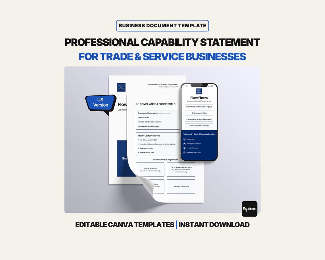 Plumber Capability Statement | Contractor Business Profile Template ...