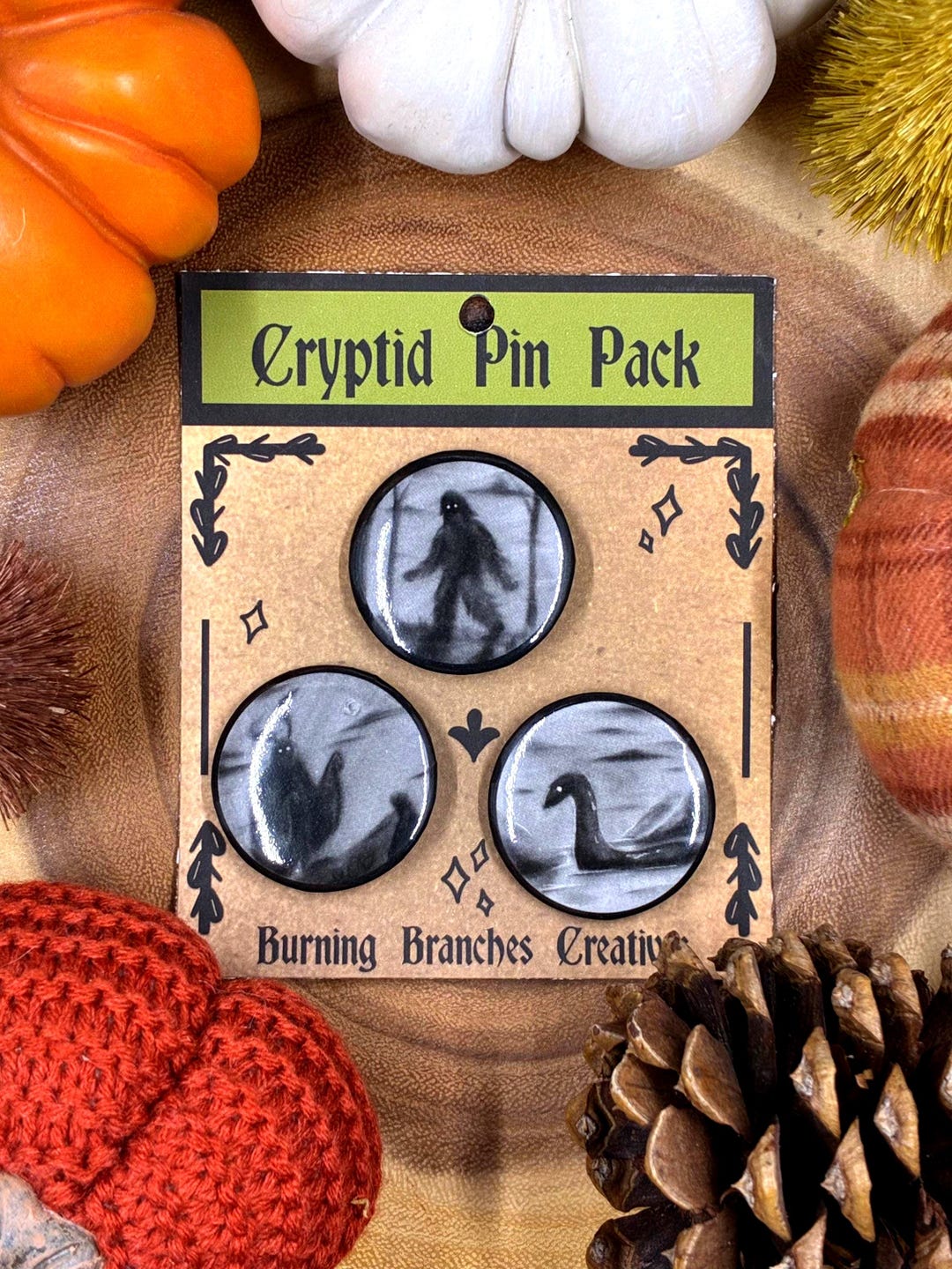 Creepy Cryptids Button Pin Pack, Mothman Pin, Nessie Pin, Bigfoot Pin ...