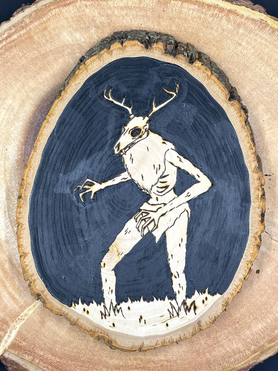 Wendigo Wood Burning, Cryptid Art, Wood Burning, Raw Edge Wood Circle ...