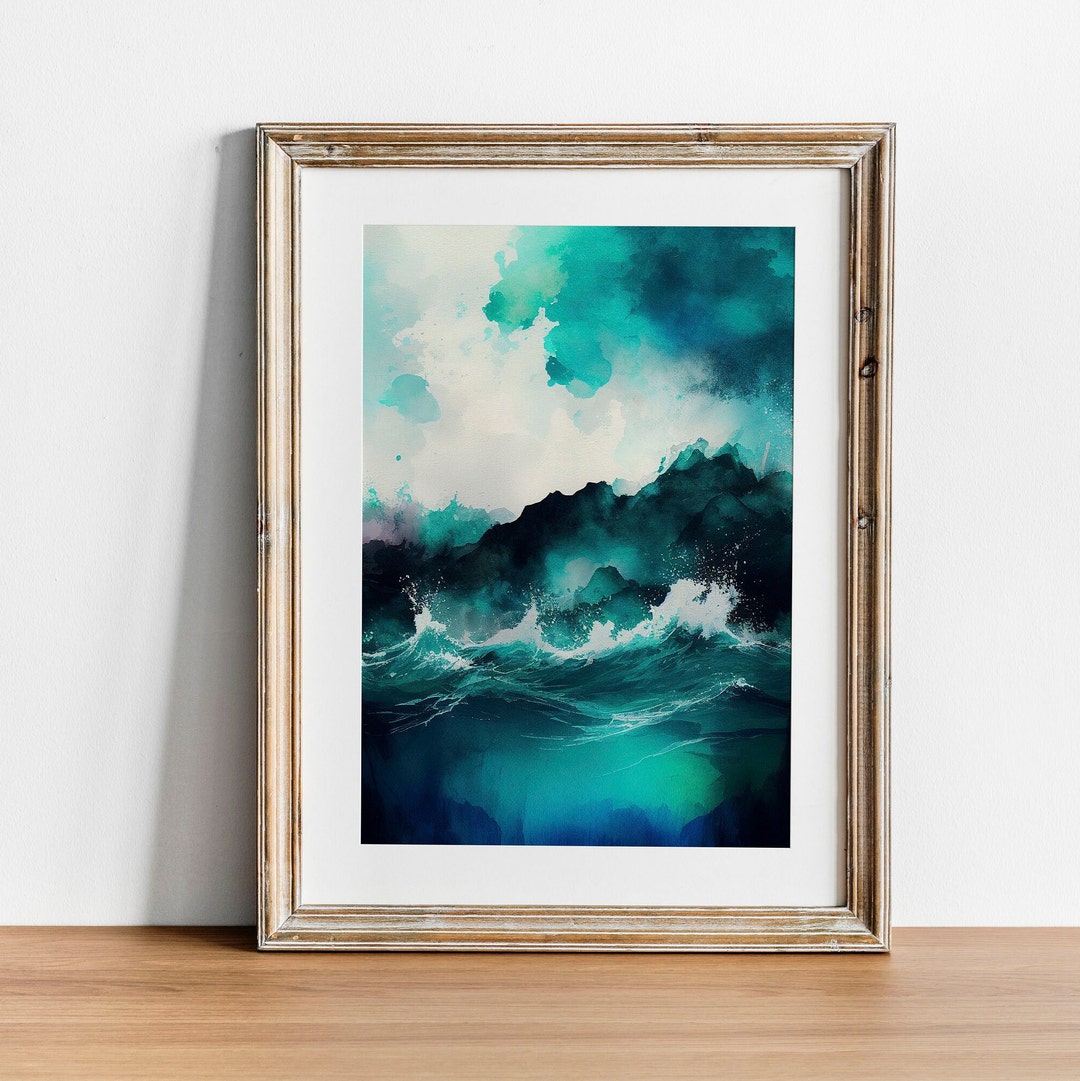 Ocean Waves Abstract Blue Wall Art, Deep Sea Nautical Color Painting ...