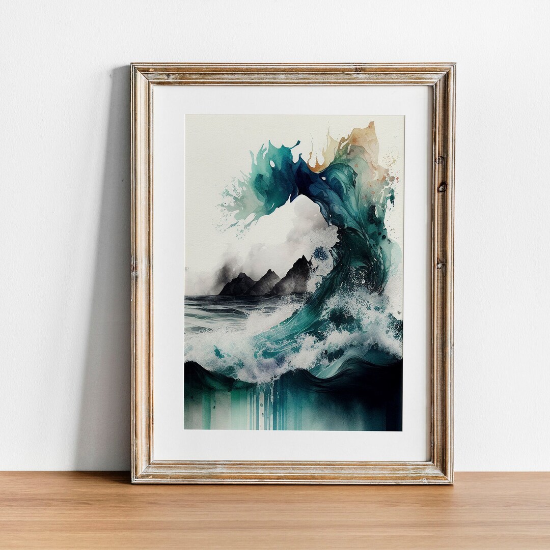 Ocean Waves Abstract Blue Wall Art, Deep Sea Nautical Color Painting ...