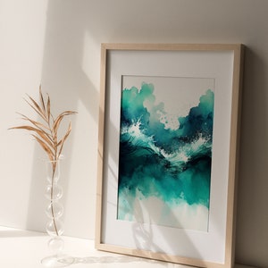 Ocean Waves Abstract Blue Wall Art, Deep Sea Nautical Color Painting ...