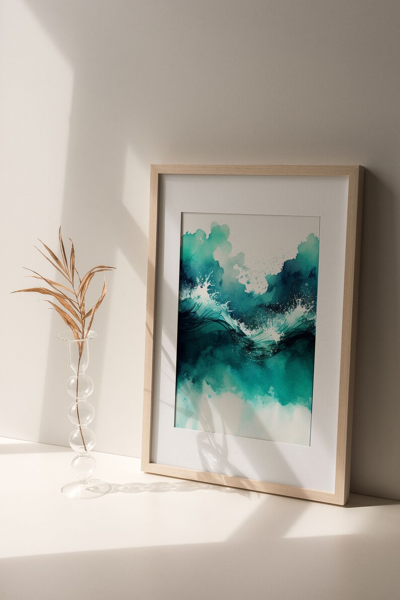 Ocean Waves Abstract Blue Wall Art, Deep Sea Nautical Color Painting ...